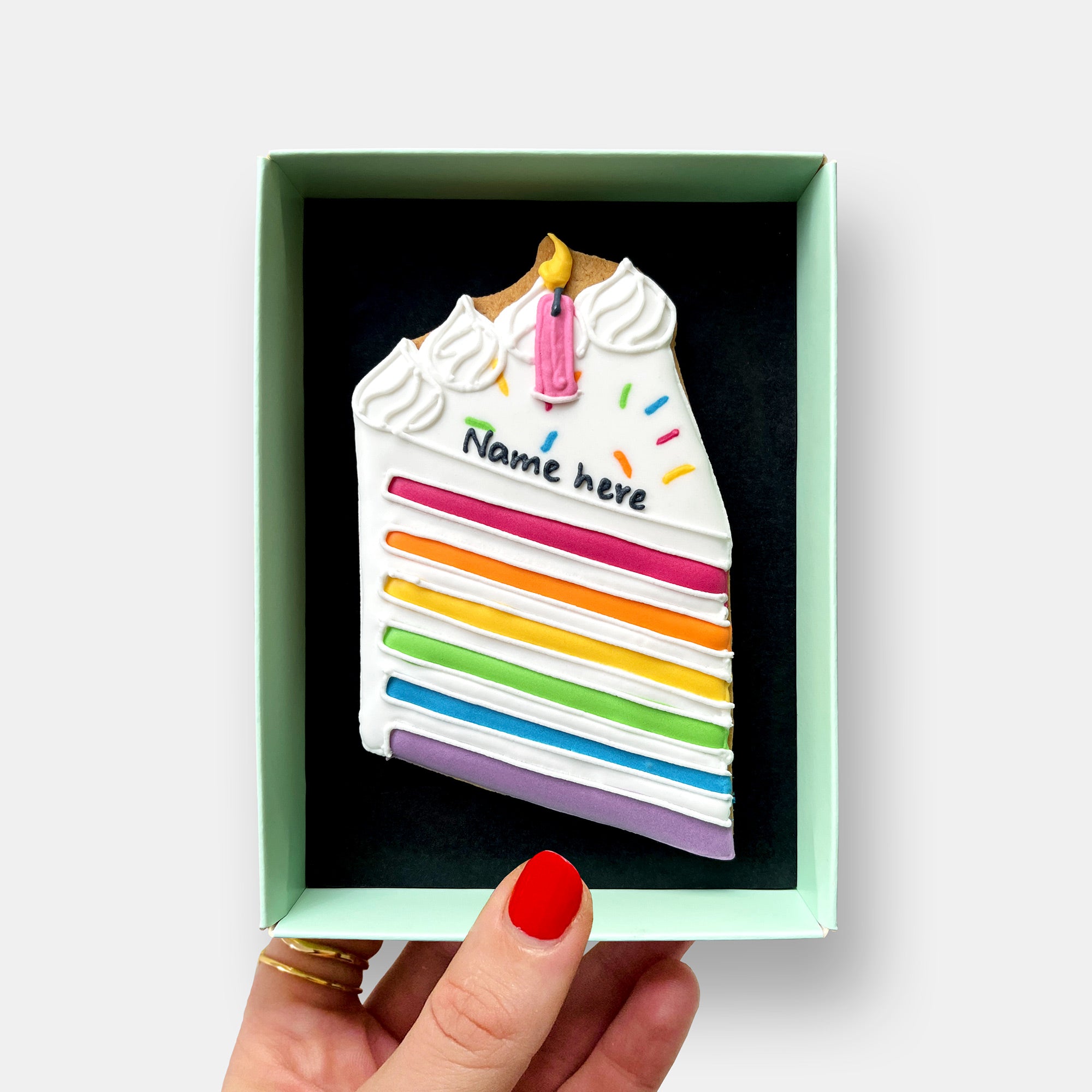 Personalised Pride Rainbow Birthday Cake Slice Letterbox Cookie by Baked By Steph – Baked by Steph