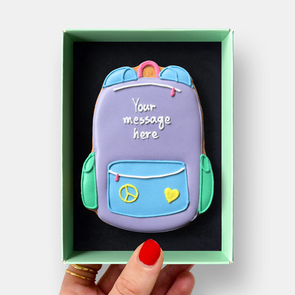 Personalised School Backpack Letterbox Iced Cookie | Baked by Steph